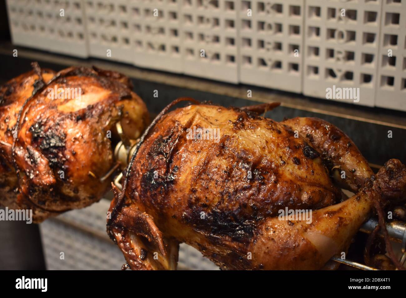 Fresh Cooked Rotisserie Chicken Still Rotating Inside the Rotisserie ...