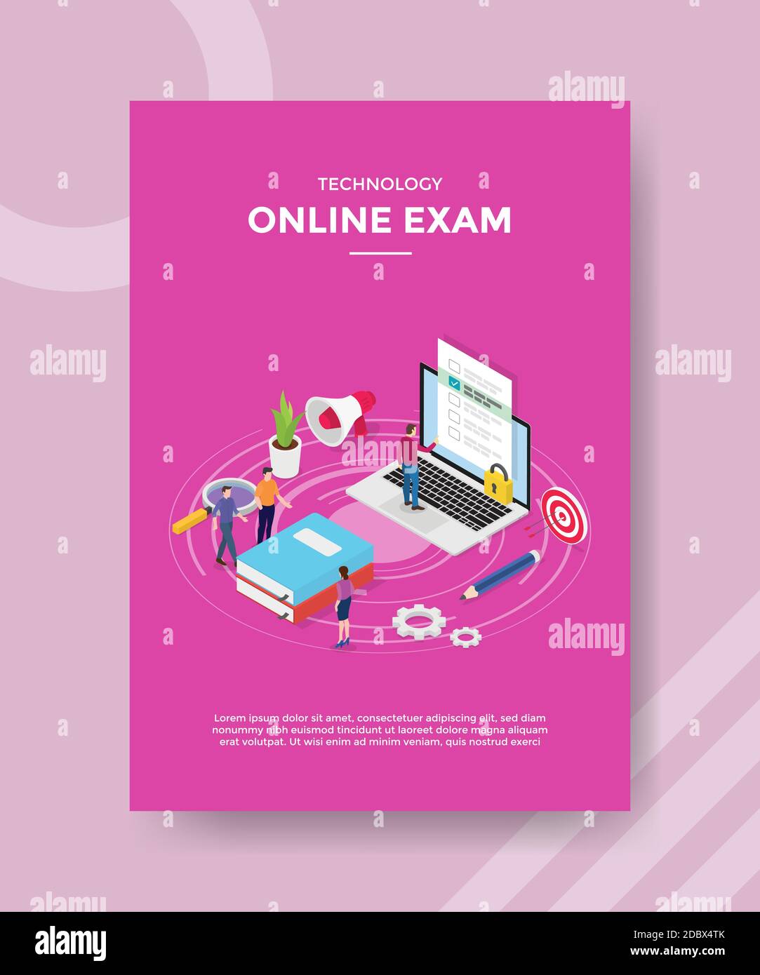 technology online exam people standing near book laptop for template of ...