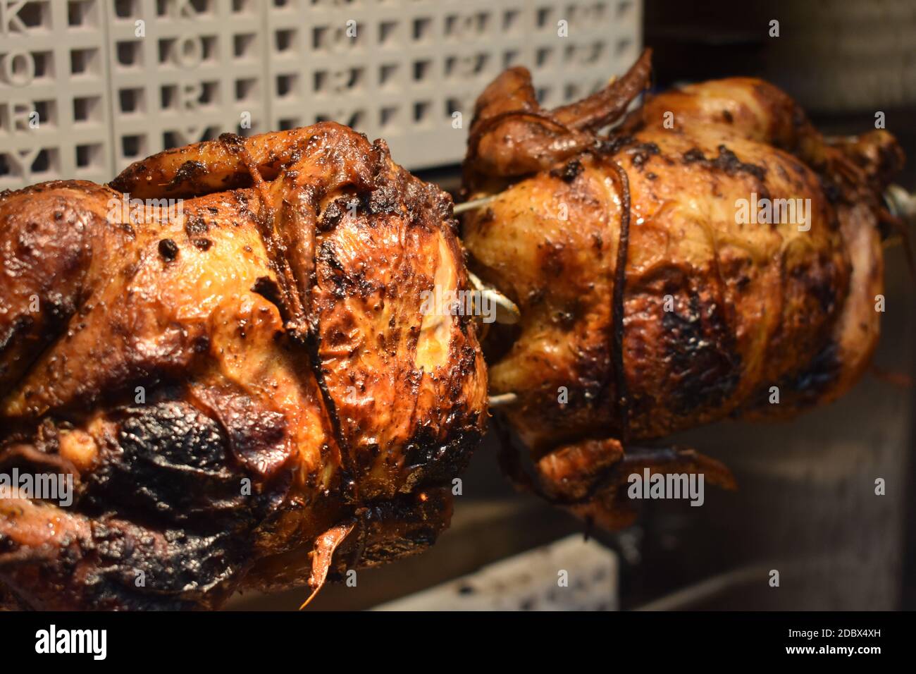 Fresh Cooked Rotisserie Chicken Still Rotating Inside the Rotisserie ...