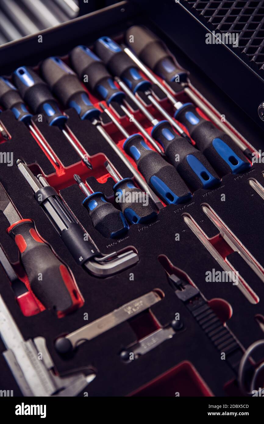Toolkit of various tools in the box Stock Photo - Alamy