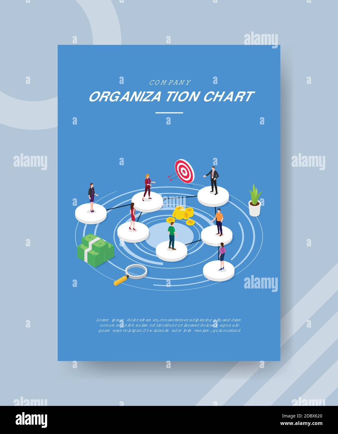 company organization chart people standing on circle shape for template ...