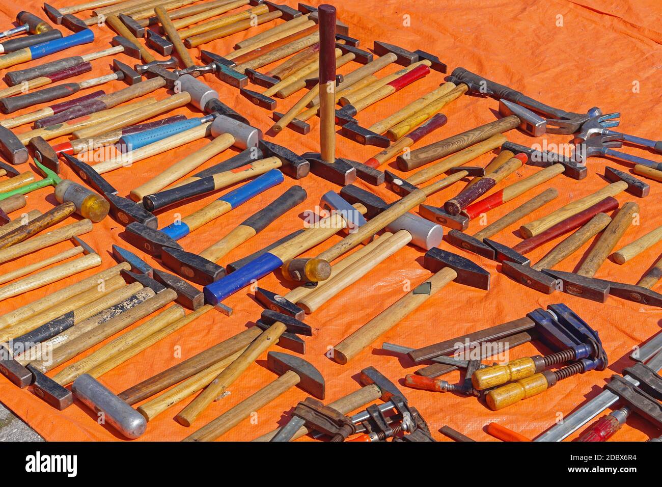 Various shape and sizes of used hammers tools Stock Photo - Alamy