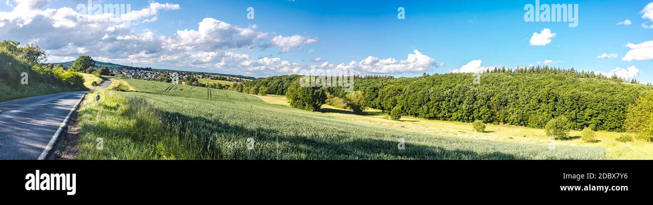 Idyllic panorama from farmland and meadows in hesse germany Stock Photo ...