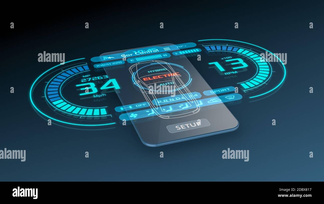 modern smartphone with an app for remote control of the car, futuristic ...