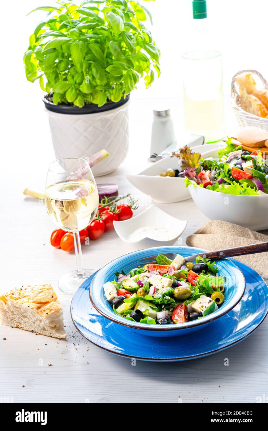 Rustic Greek salad with sheep's cheese Stock Photo - Alamy