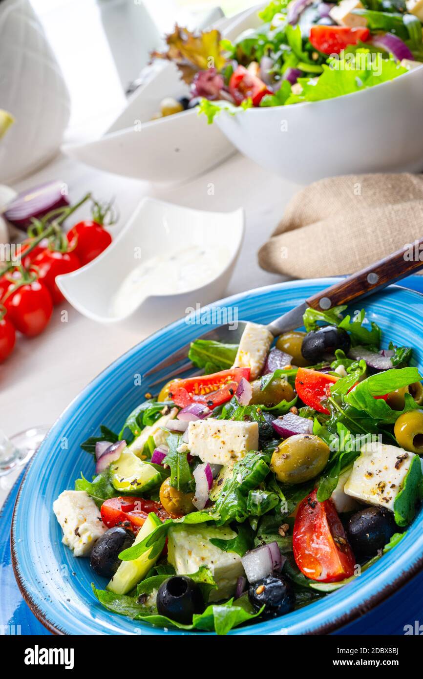 Rustic Greek salad with sheep's cheese Stock Photo - Alamy