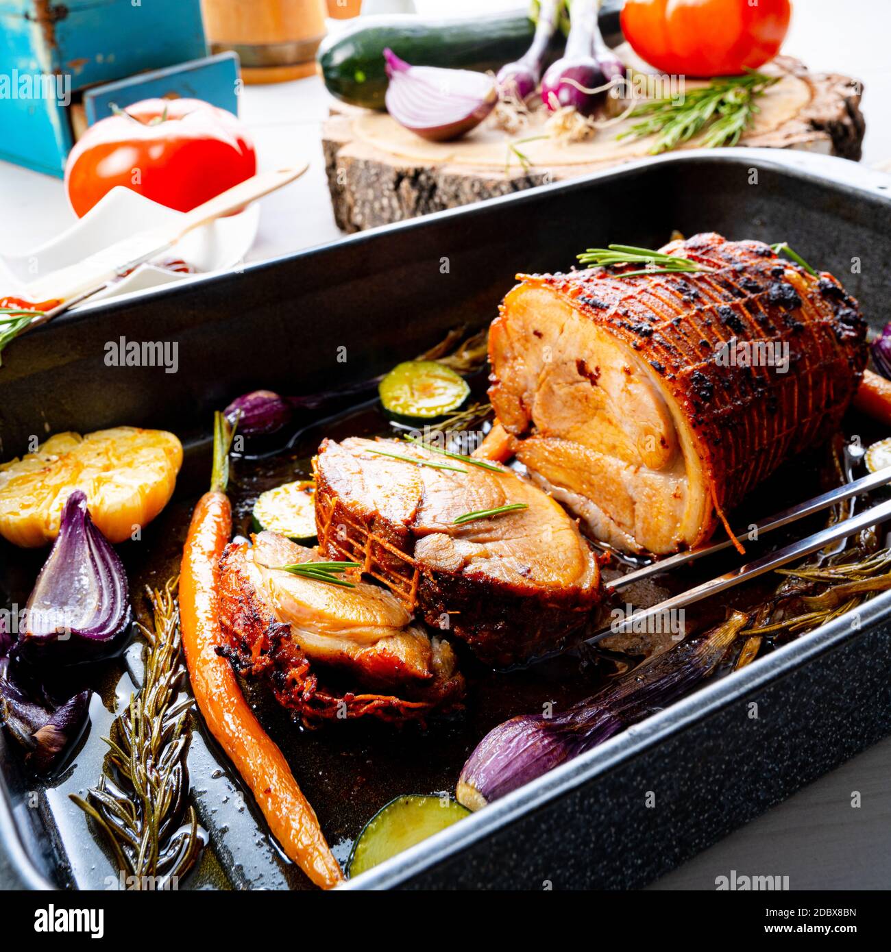 Lecere roll roast with vegetables and herbs Stock Photo - Alamy