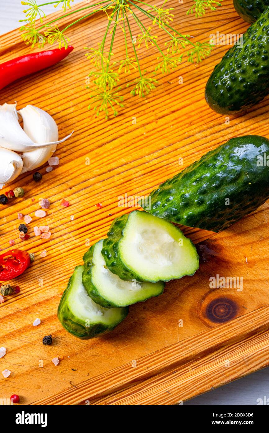 fresh pickled cucumber with garlic, (polish malosolne Stock Photo - Alamy