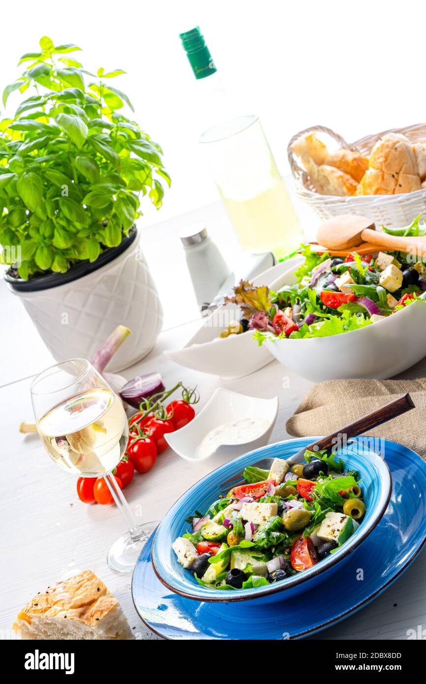 Rustic Greek salad with sheep's cheese Stock Photo - Alamy
