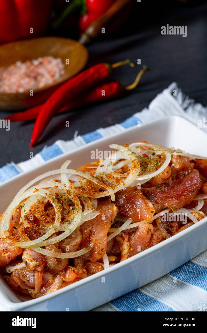 Freshly seasoned Greek gyros meat Stock Photo - Alamy