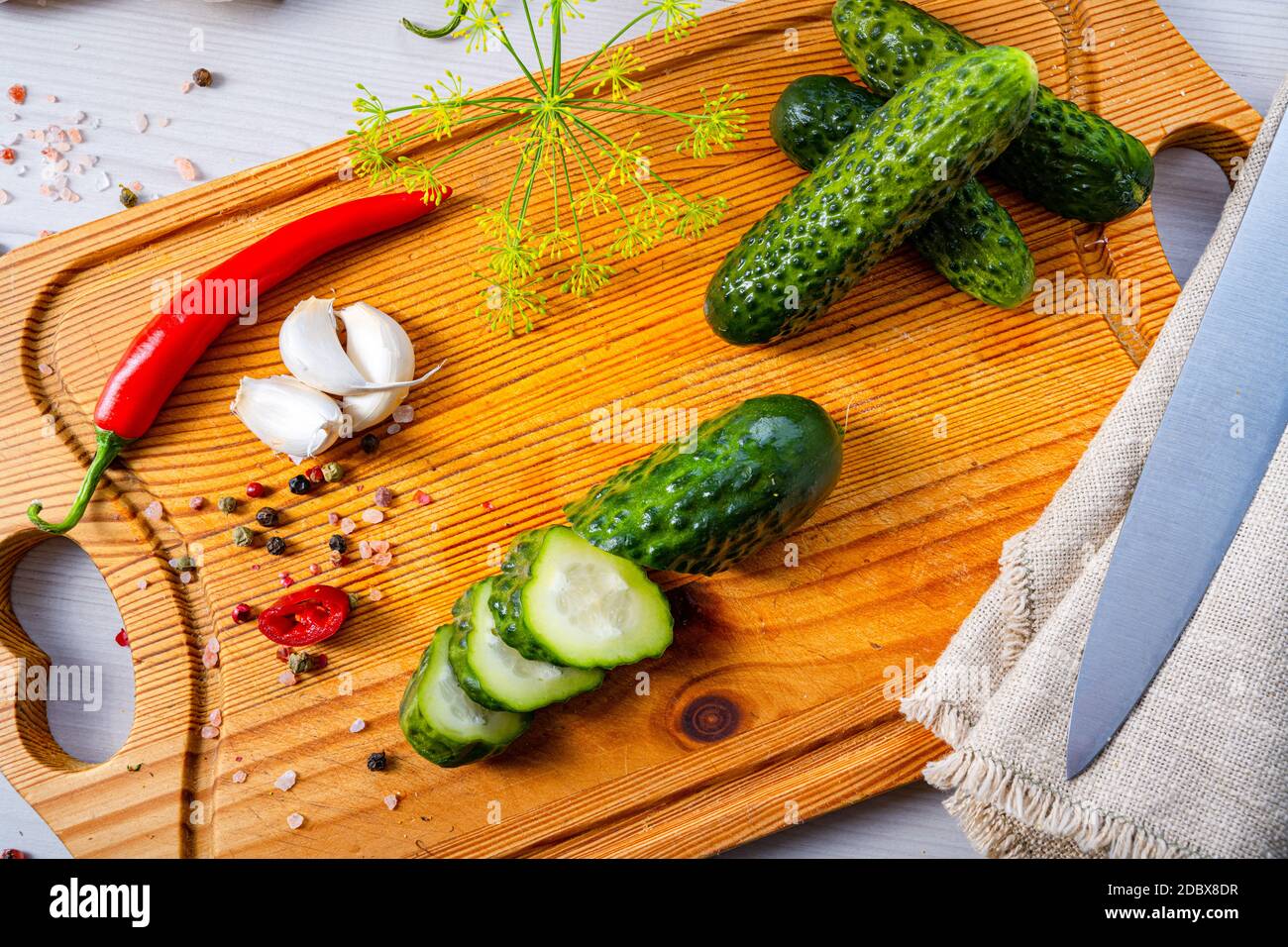 fresh pickled cucumber with garlic, (polish malosolne Stock Photo - Alamy