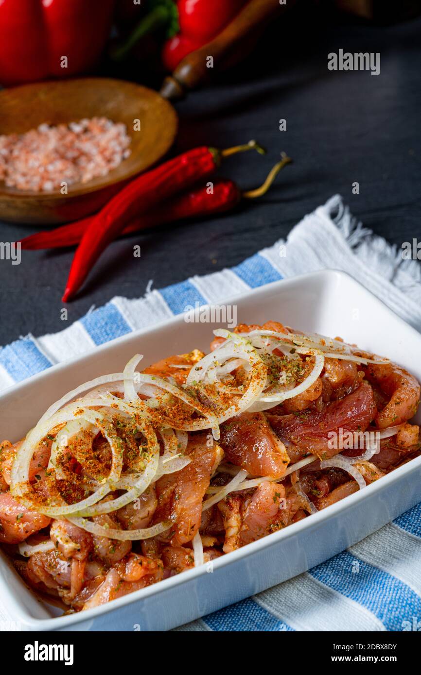 Freshly seasoned Greek gyros meat Stock Photo - Alamy