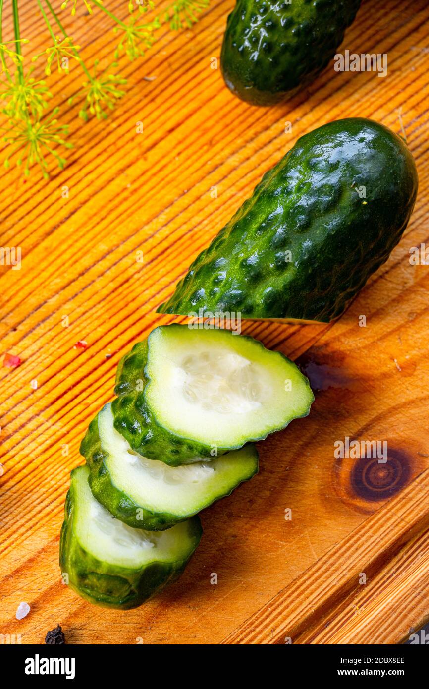 fresh pickled cucumber with garlic, (polish malosolne Stock Photo - Alamy