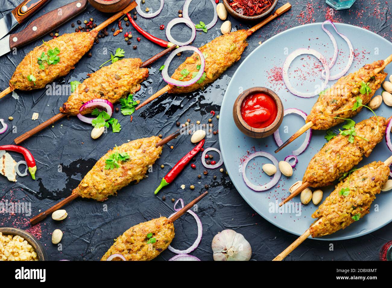 Minced meat skewers or lula kebab.Grilled lula kebab lamb Stock Photo ...