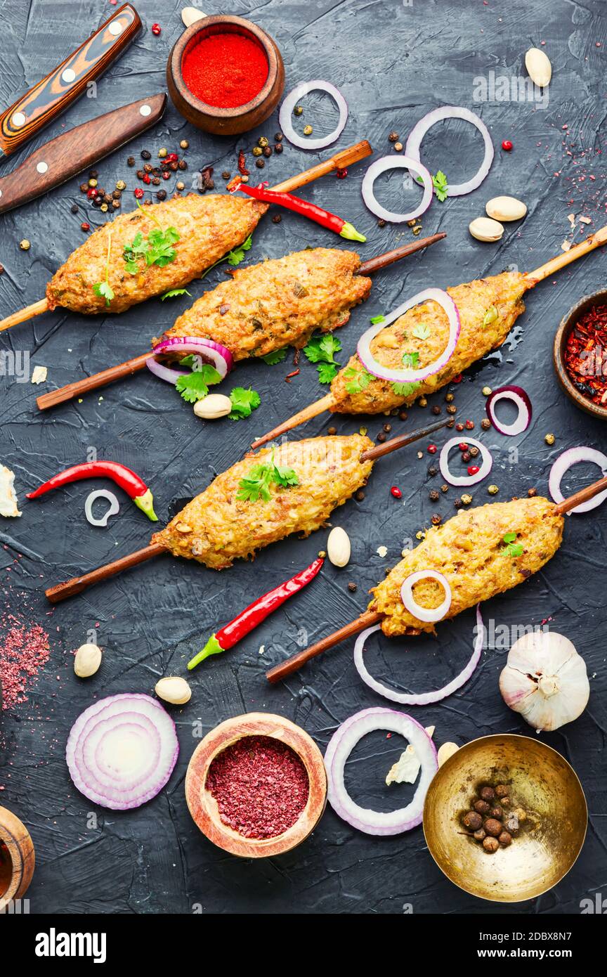 Juicy lula kebab made from meat.Minced meat on the grill Stock Photo ...