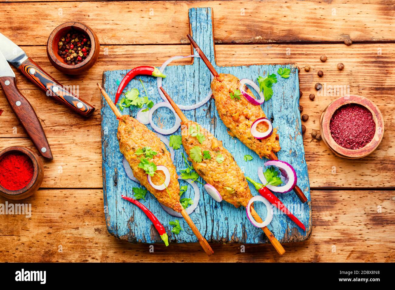 Minced meat skewers or lula kebab.Grilled lula kebab lamb.Asian ...