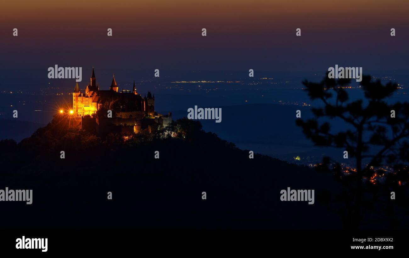 The Castle of Hohenzollern in Germany at night Stock Photo - Alamy