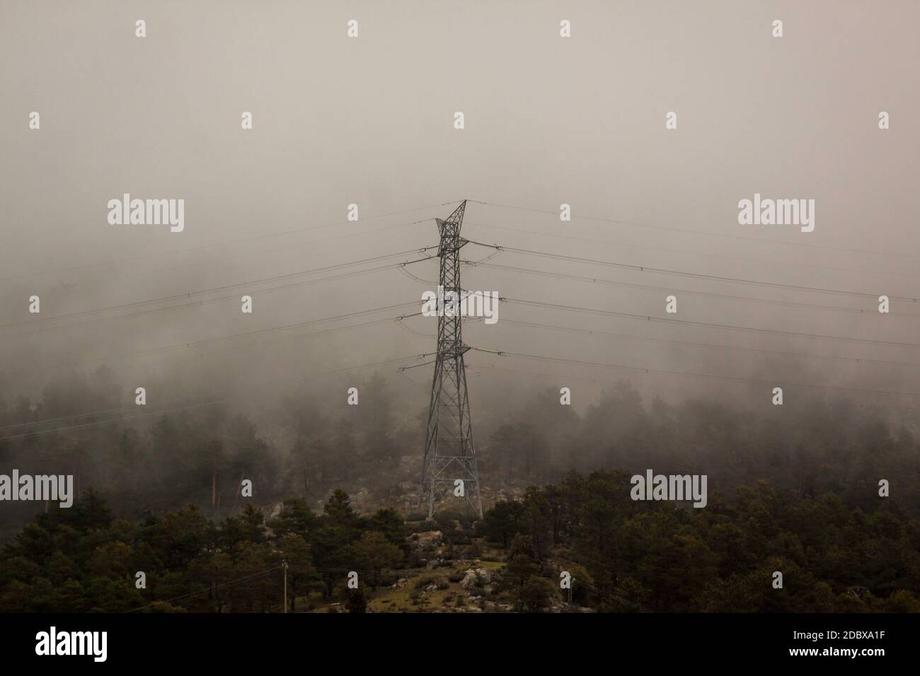 Isolated electricity supply tower on the mountain. Infrastructure for ...