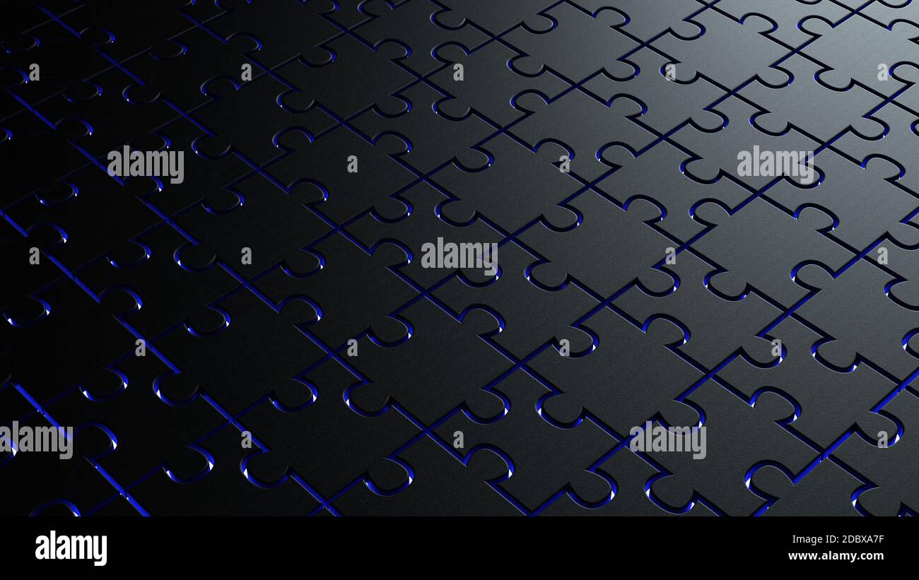 3d illustration of puzzle dark black pieces background texture with ...