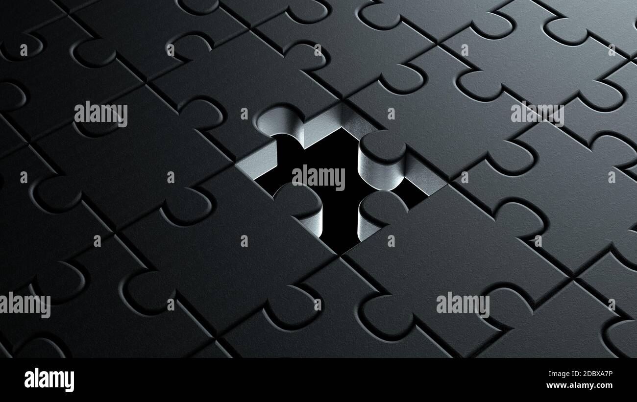 3d illustration of puzzle dark black pieces background texture with ...