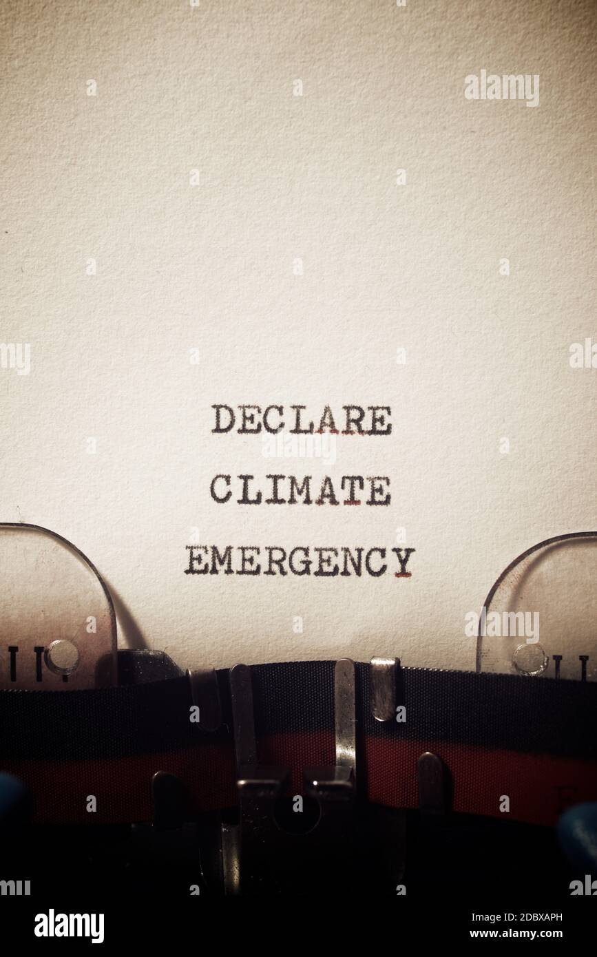 Declare climate emergency phrase written with a typewriter Stock Photo ...