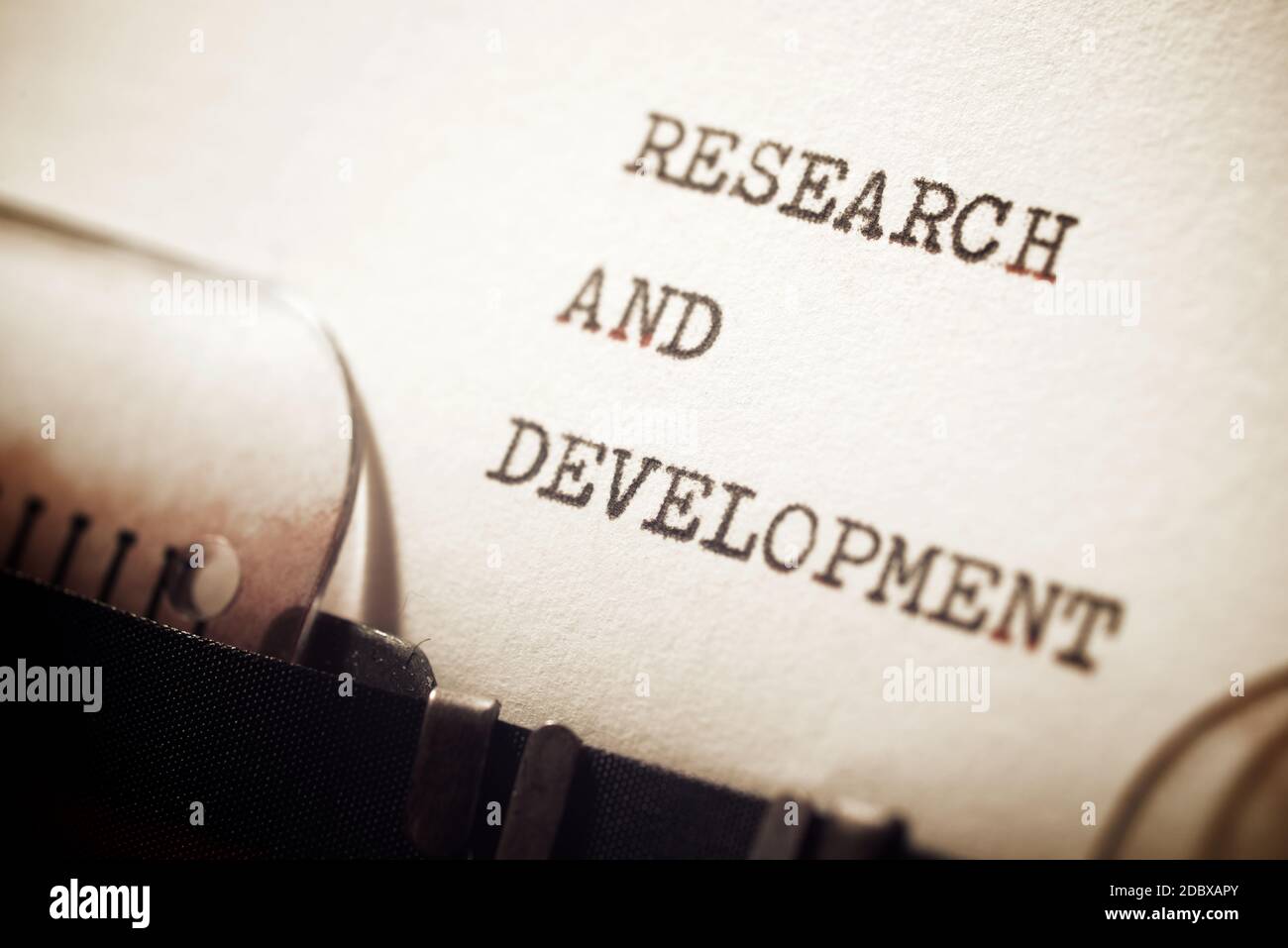 Research and development phrase written with a typewriter Stock Photo ...