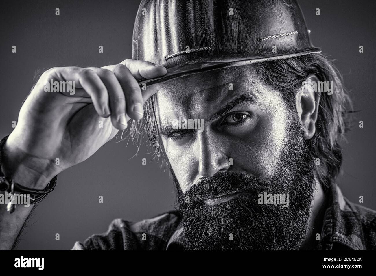 Man builders, industry. Builder in hard hat, foreman or repairman in ...