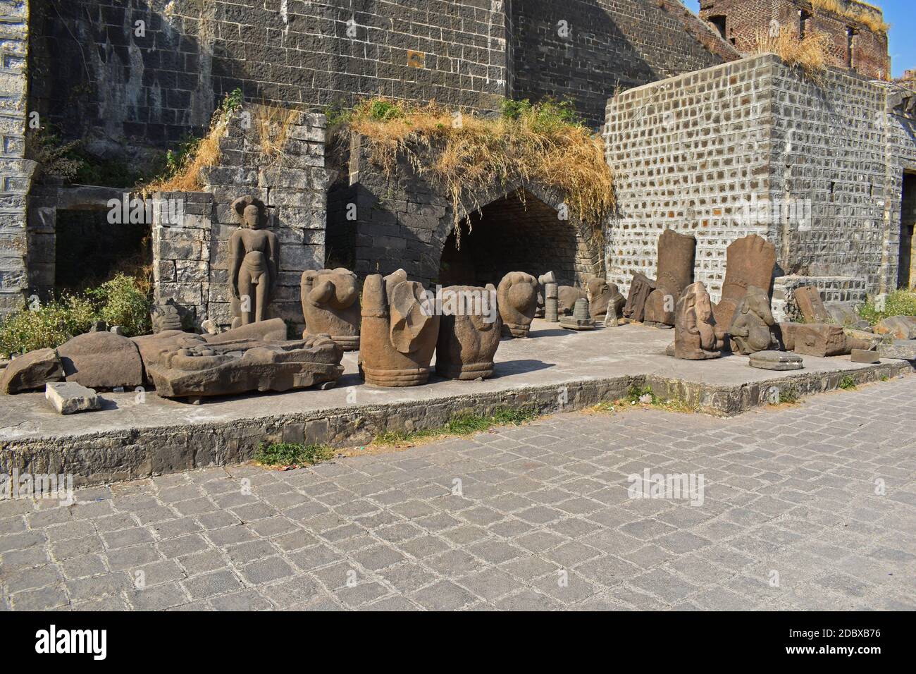Ruined Sculptures, Kandhar Fort, Nizamshahi period and was built in ...
