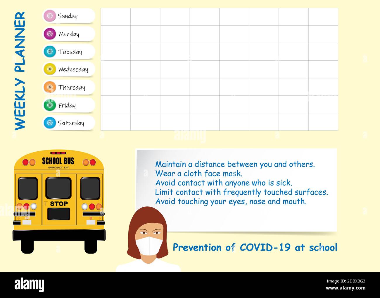 School weekly planner with travel safety instructions for covid-19 ...