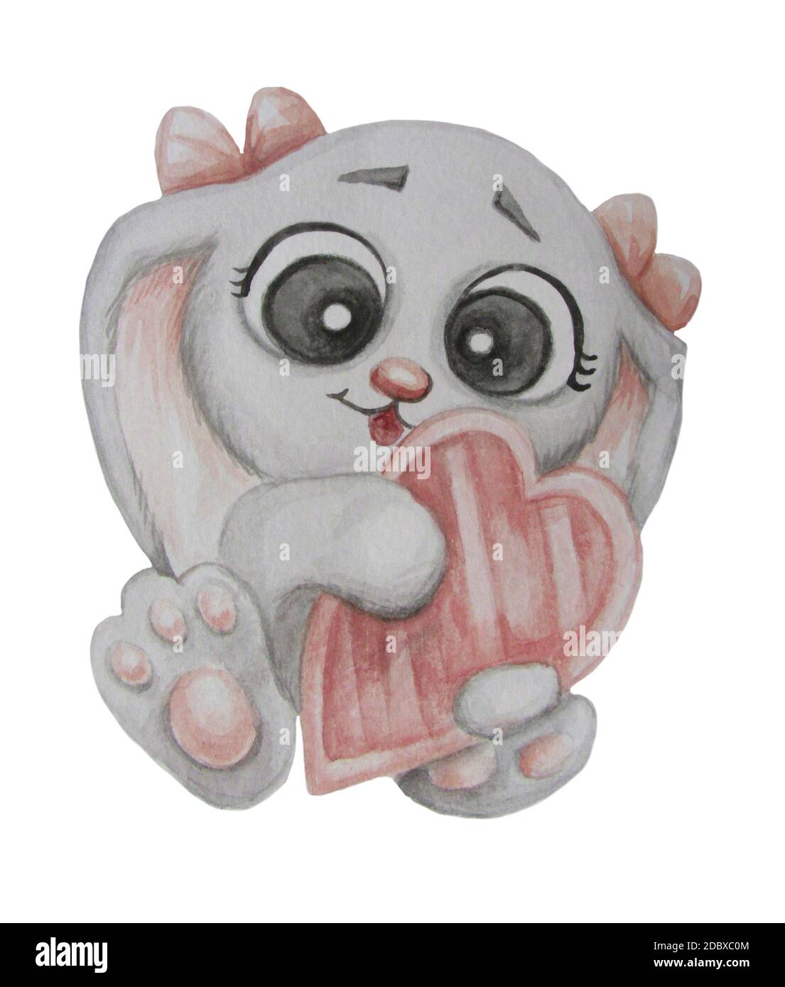 cute cartoon bunny girl with bows on the ears and with a heart in her ...