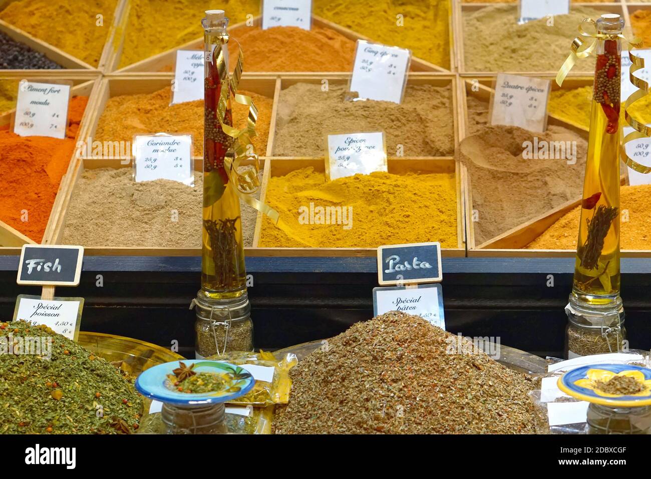 Various mix spices at french market Stock Photo - Alamy
