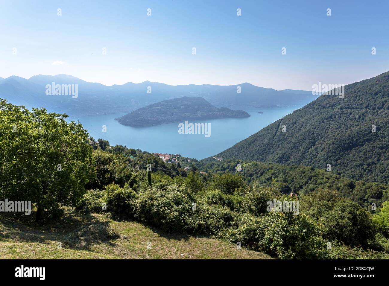 Aerial view of Monte Isola on lake Iseo. Amazing italian landscape ...