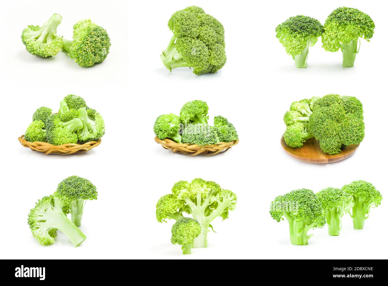 Collage of fresh head of broccoli on a white background cutout Stock ...
