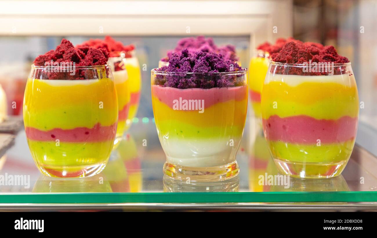 Colourful Fruits Mousse Desserts in Glass Stock Photo - Alamy