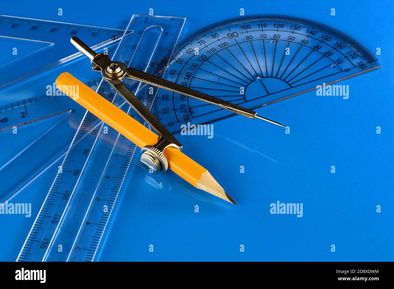 A closeup of a geometry math set for usage during design and ...