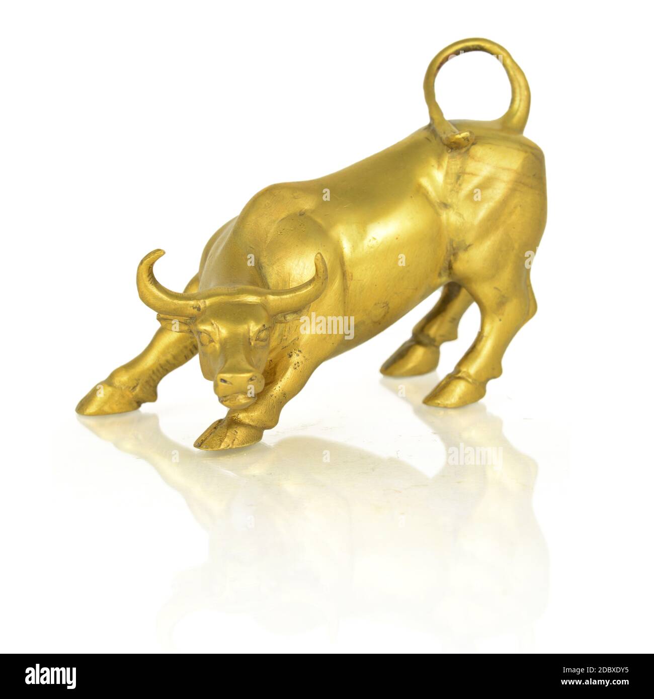 An isolated golden bull statue over a white reflective surface Stock Photo - Alamy
