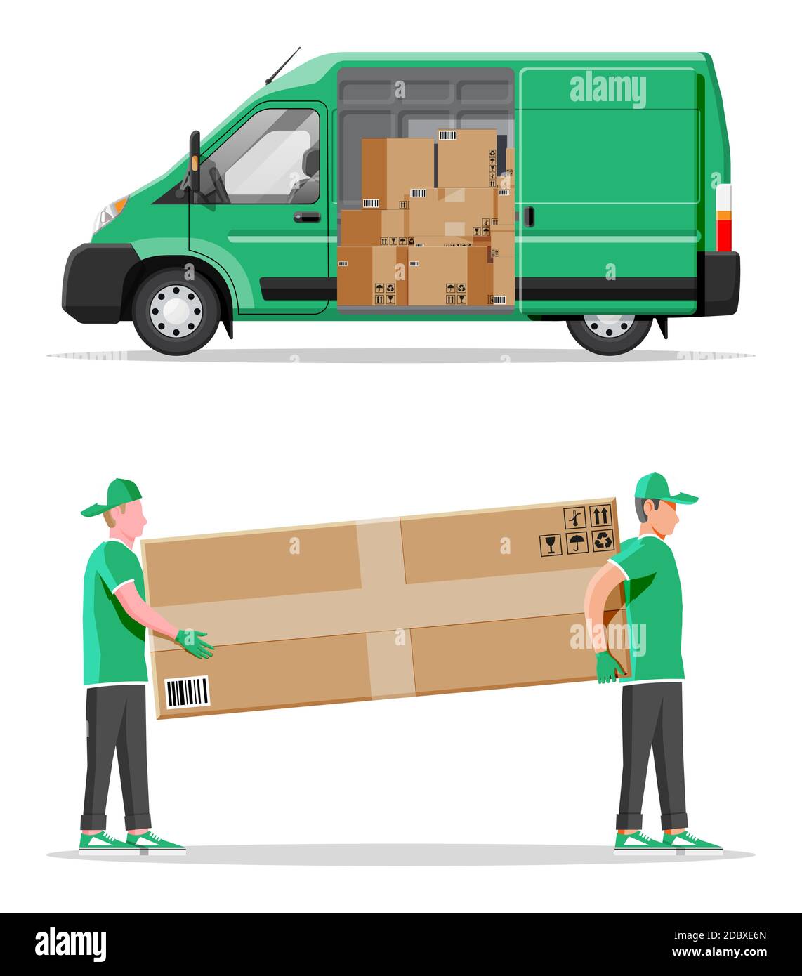 Delivery van full of cardboard boxes isolated on white. Express ...