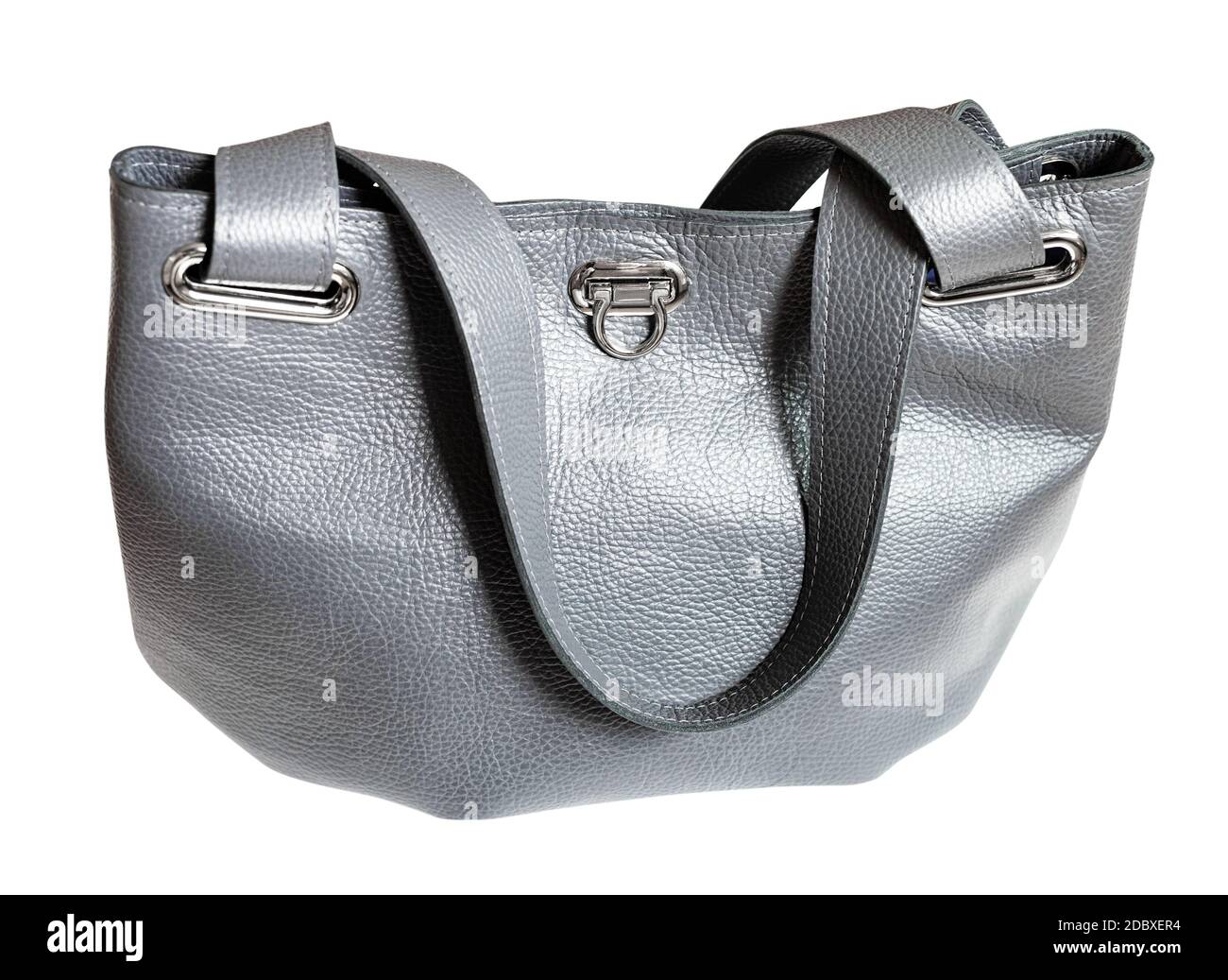 handmade gray leather soft handbag isolated on white background Stock ...