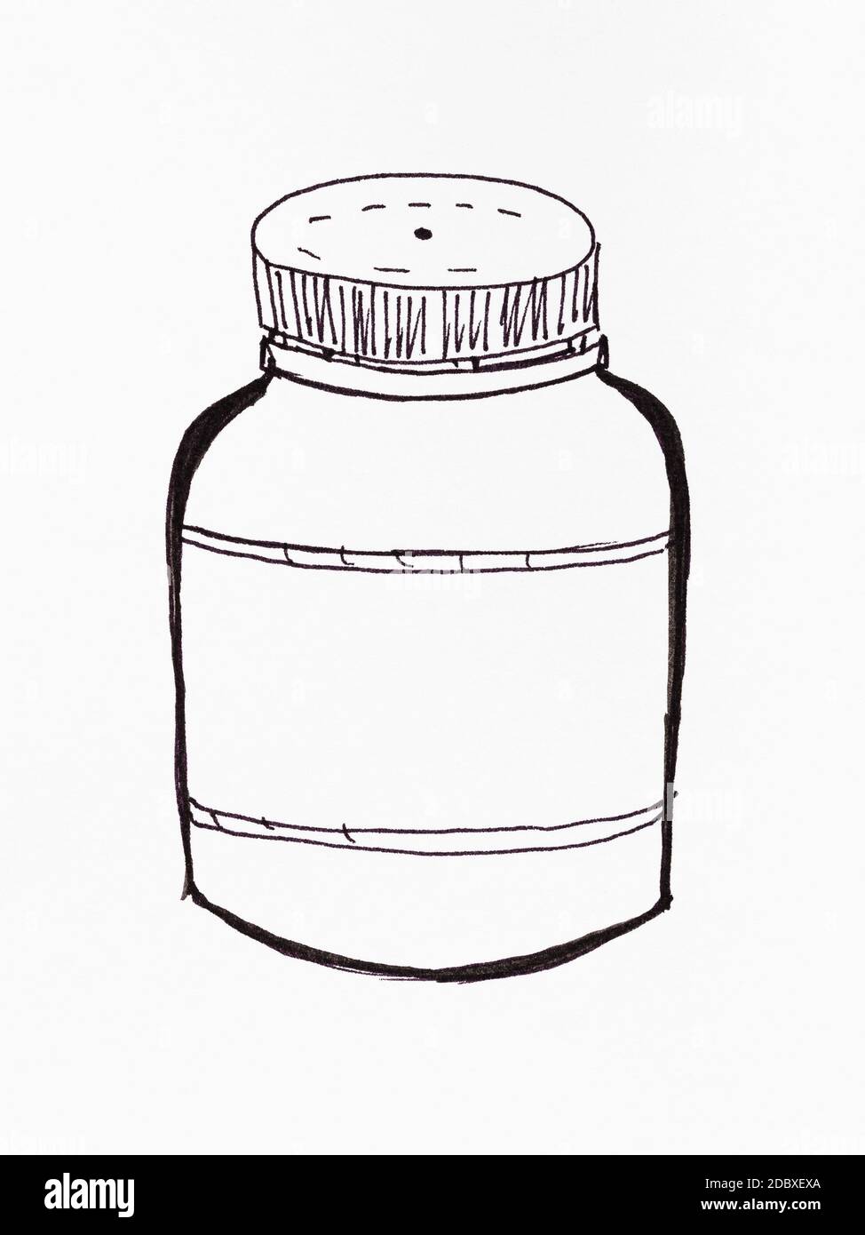 closed plastic vial hand-drawn by black marker pen on white paper Stock ...