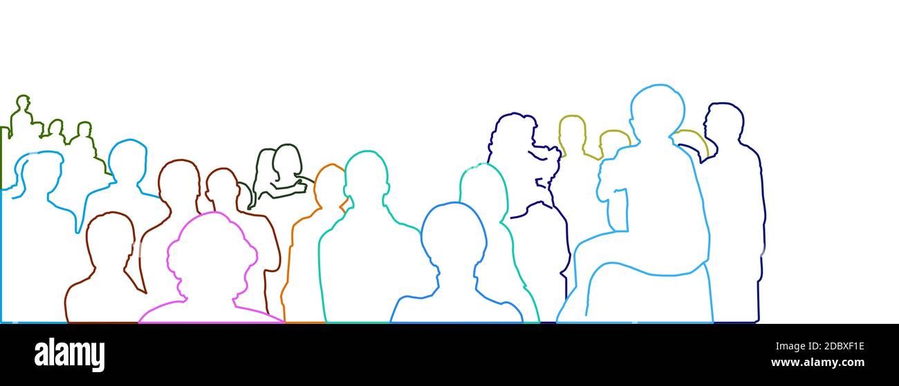 Illustrated silhouettes of spectators on white background. Outline ...