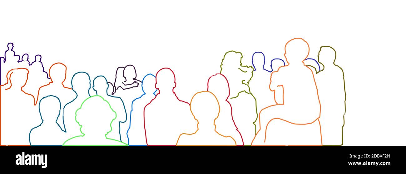 Illustrated silhouettes of spectators on white background. Outline ...