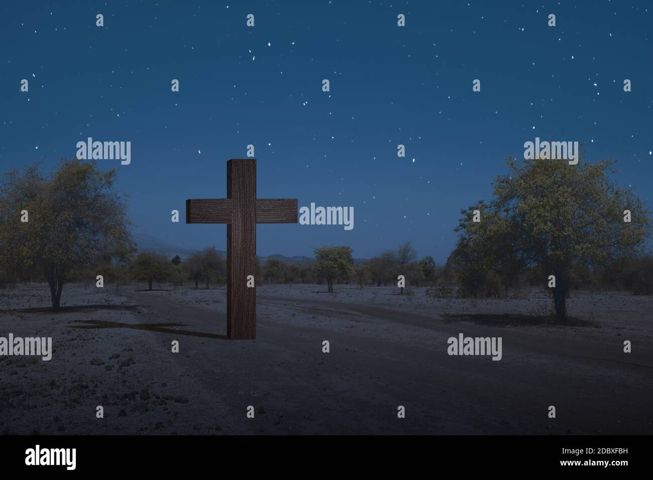 Christian Cross on the field with a night scene background Stock Photo ...