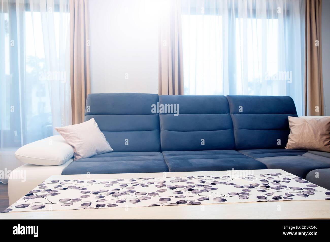 Modern living room interior - wide angle photo Stock Photo - Alamy