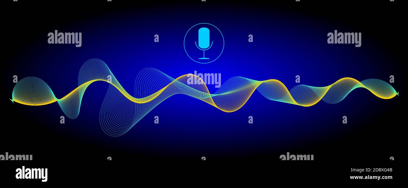 Voice Recognition with a microphone and sound waves â€“ illustration ...