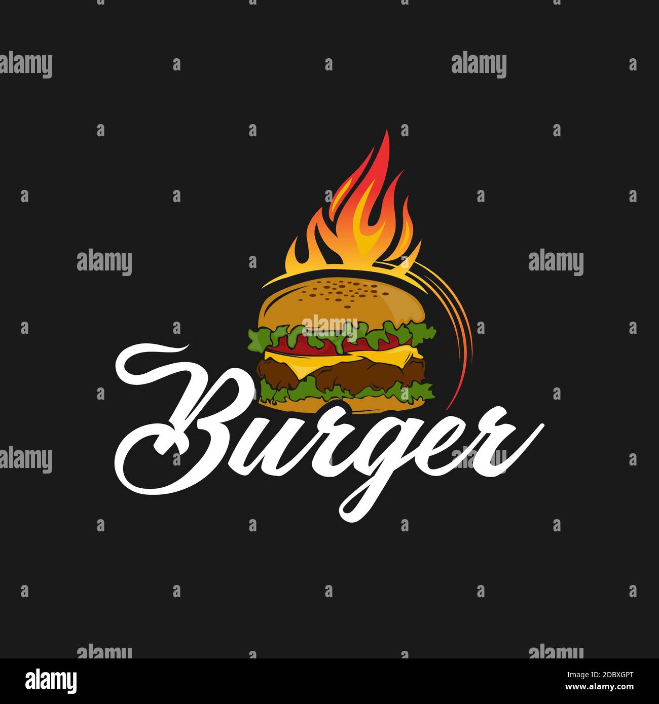 Hot burgers vector logo, lettering. Modern burgers emblem. Vector art ...