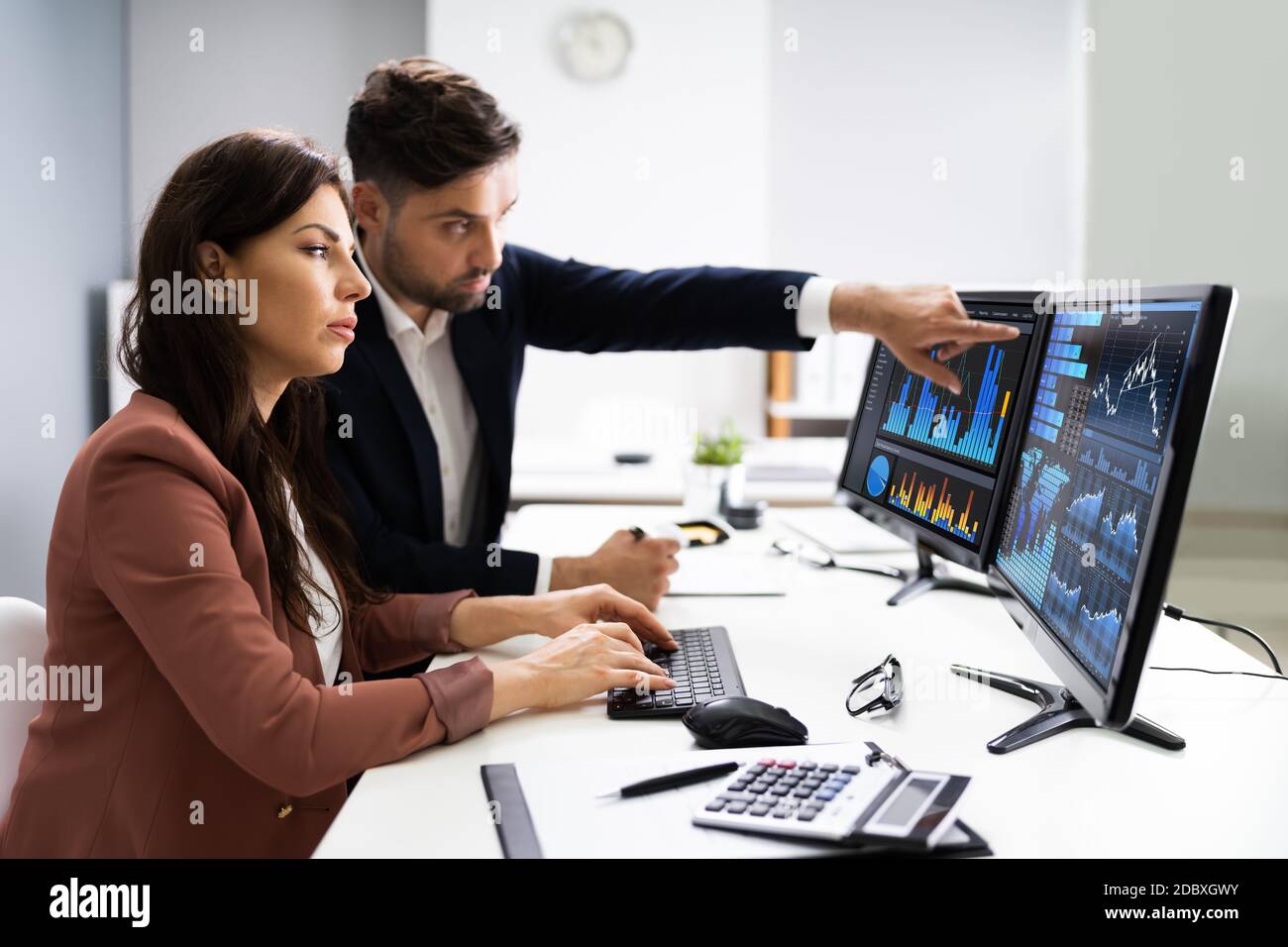 Financial Advisor And Business Analyst Working On Computer Stock Photo ...