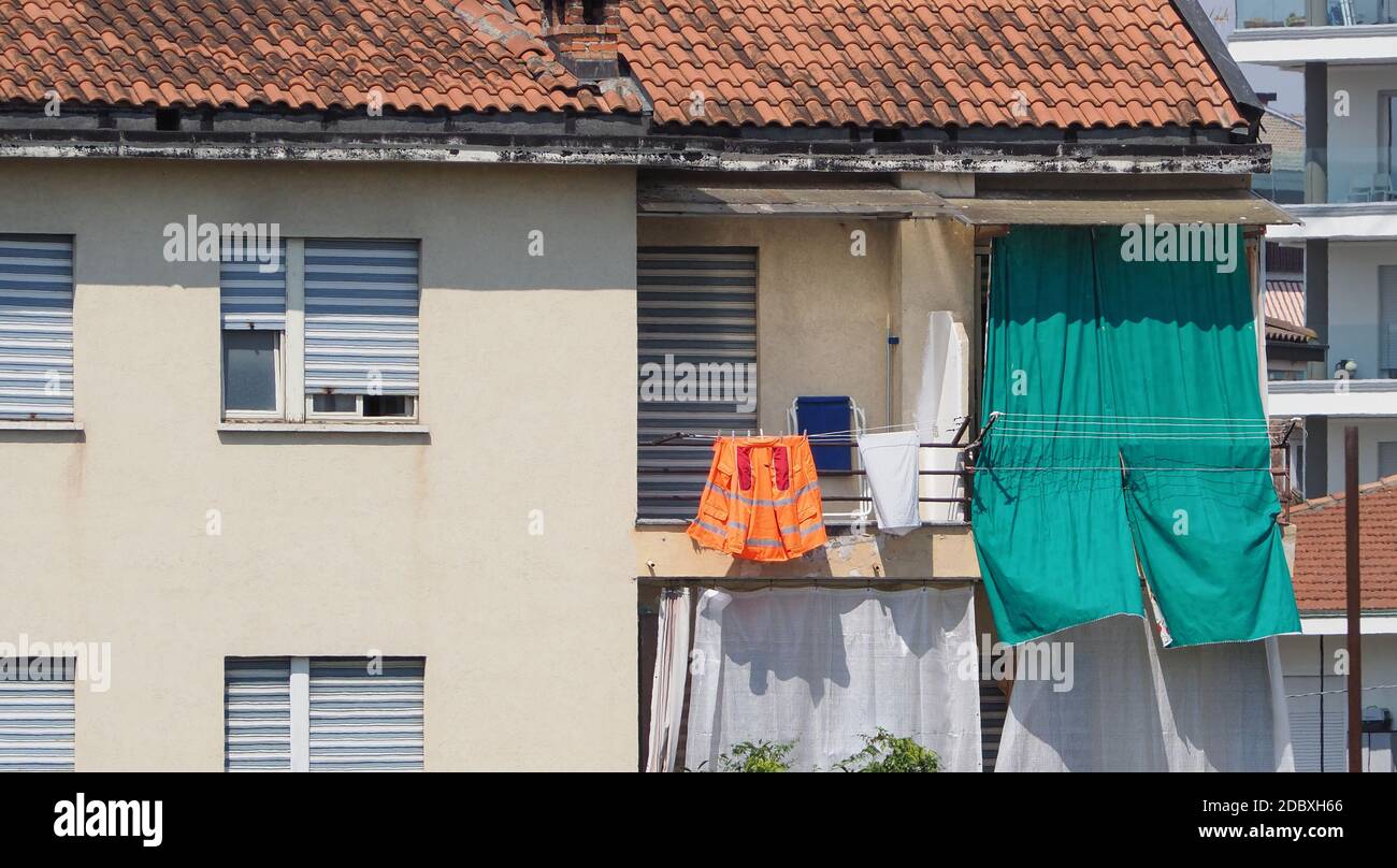 typical european post-war architecture facade, with simple windows and ...