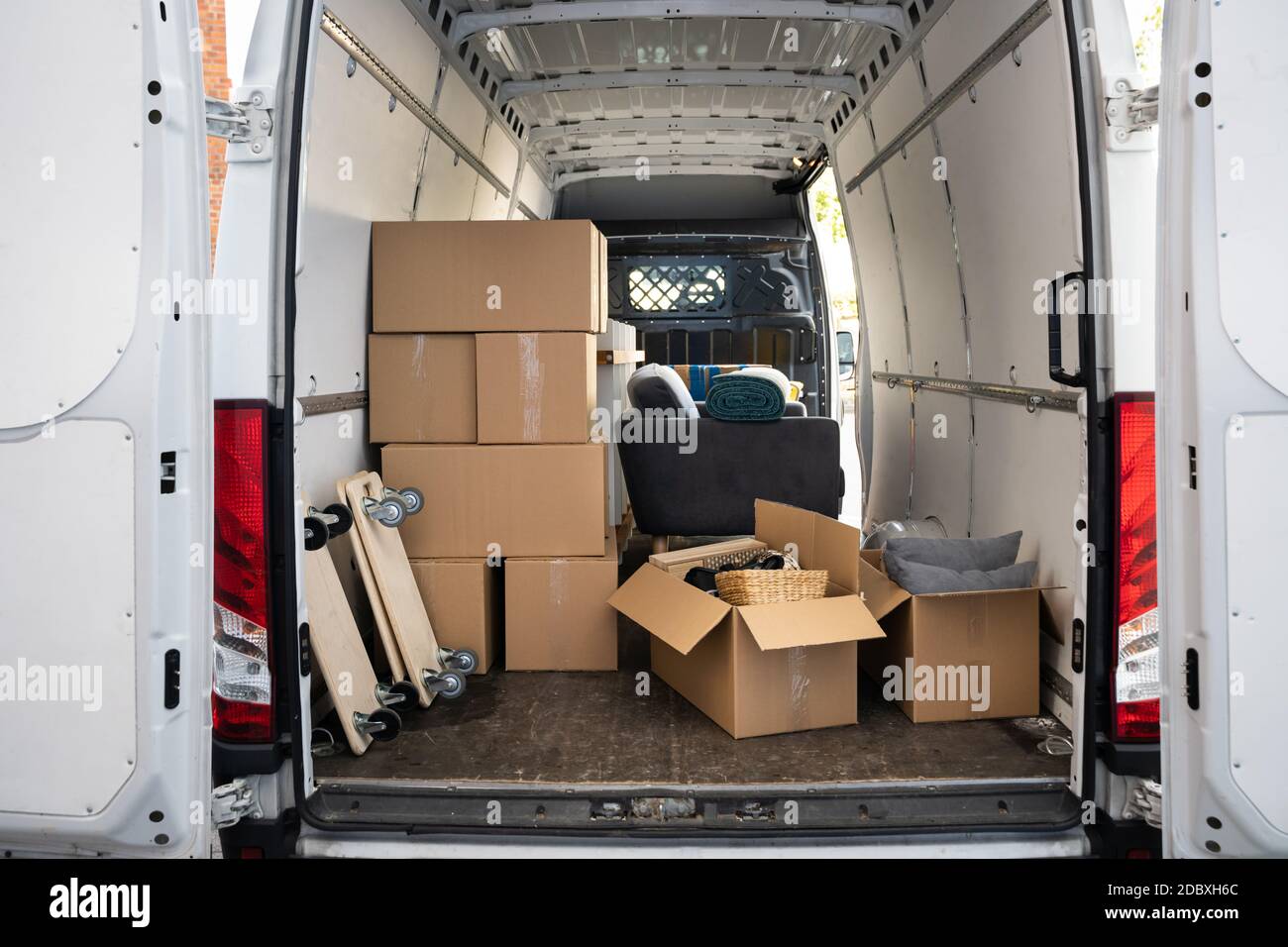 Van With Boxes On Street From Relocation Service Business Stock Photo ...