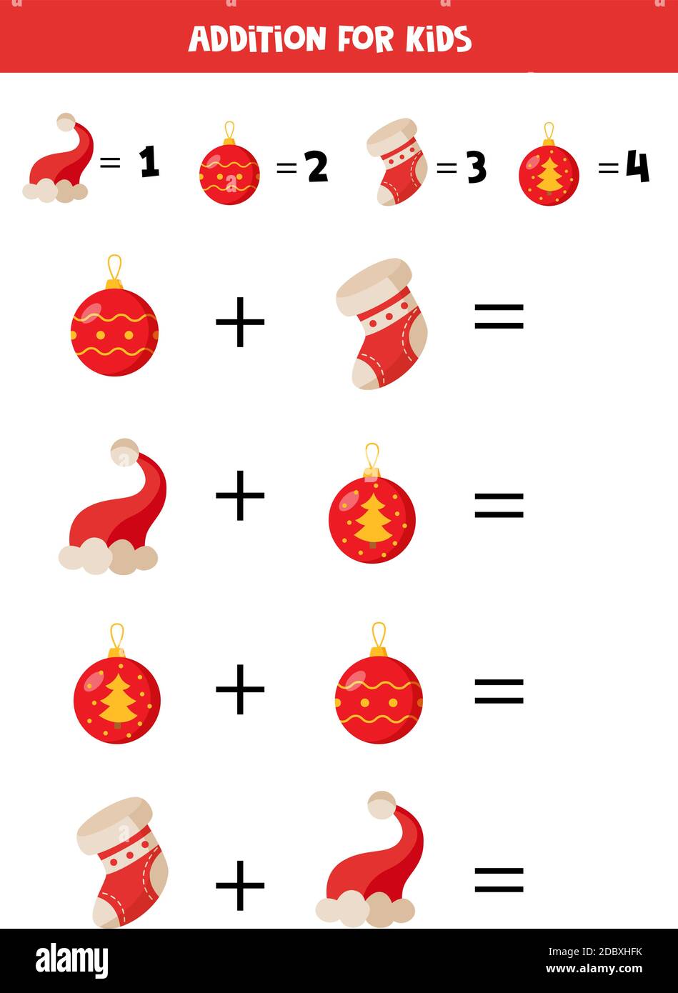 Solve the math equation. Cartoon Christmas socks and hats Stock Vector ...