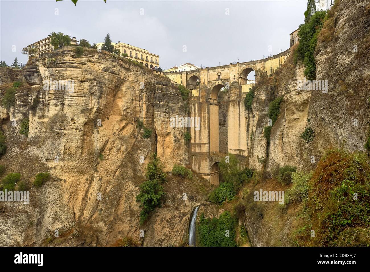 The Puente Nuevo, New bridge in Ronda, Spain spans the 120m deep chasm ...